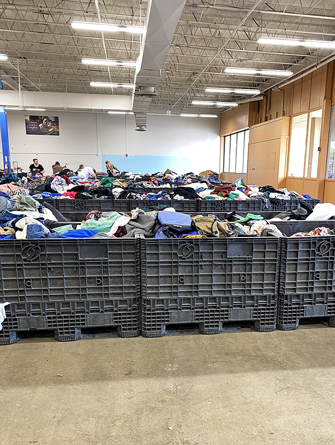 Textile mountain range! These clothing bins represent the thrill of the hunt in its purest form &ndash; who knows what treasures lie within?