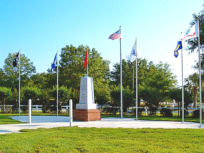 The Veterans Memorial stands as a dignified reminder of service and sacrifice. Small towns often show the biggest heart when honoring heroes.