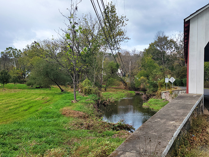 From the bridge's edge, Tohickon Creek meanders through the countryside, a peaceful companion to this historic structure for nearly two centuries.