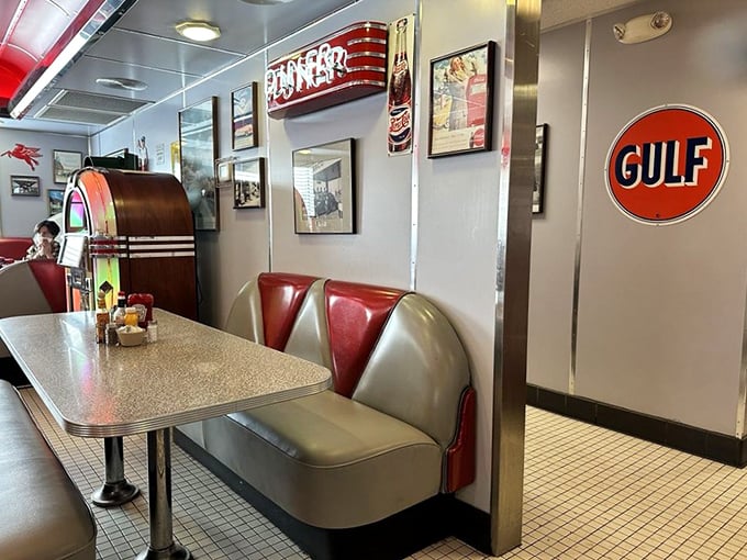 Red vinyl booths and vintage signs create the perfect backdrop for conversations that flow as easily as the bottomless coffee.