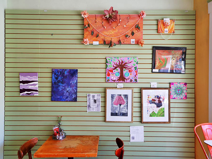 The gallery wall transforms waiting for your food into an art appreciation session&mdash;multitasking at its most delicious.