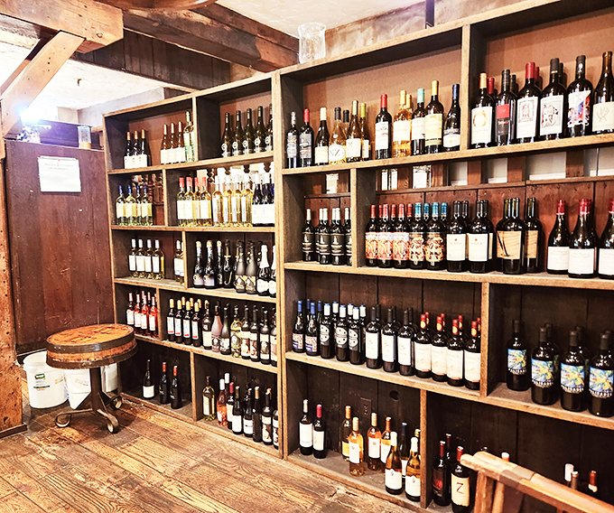 A wine selection that transforms a former mill storage area into a sophisticated cellar worthy of any oenophile's approval.