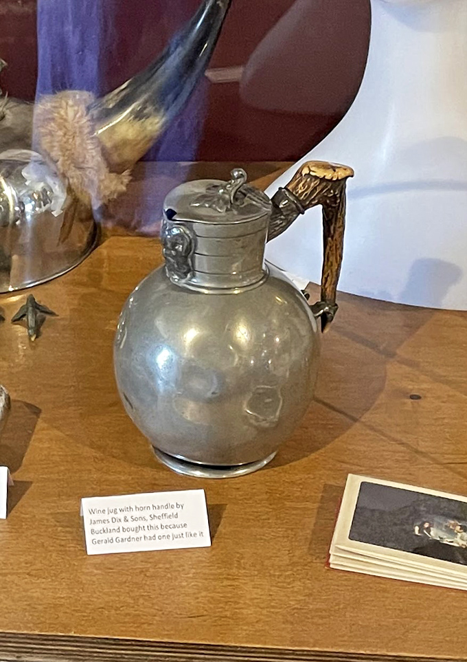 A silver wine jug with horn handle that once belonged to Gerald Gardner himself. Some collectors chase autographs; others prefer magical vessels with provenance.
