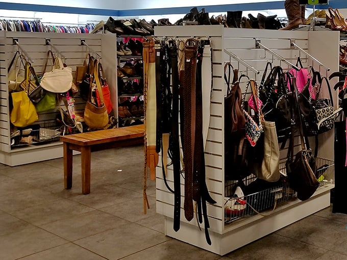 Handbag heaven! Designer knockoffs mingle with genuine vintage finds in this accessories corner where style gets its second chance.