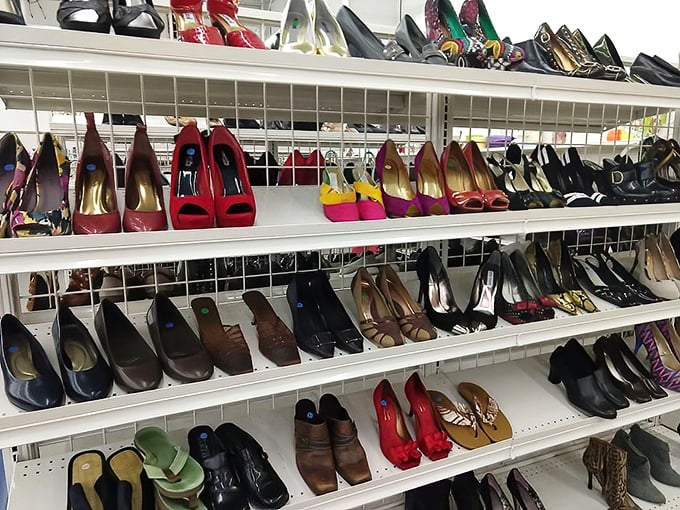 The women's shoe section: a rainbow of footwear possibilities where Cinderella would find not just one, but dozens of perfect fits.