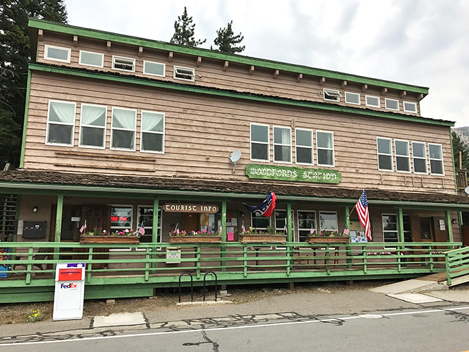 Woodfords Station serves as both tourist information hub and community gathering spot. Those green-trimmed windows have witnessed decades of mountain stories.