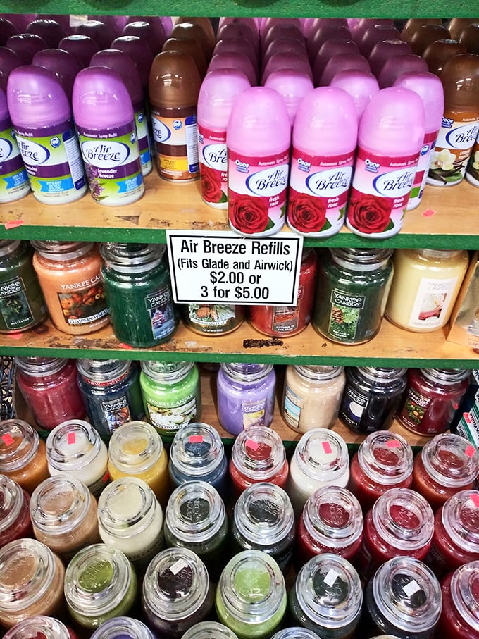 Air fresheners and candles create a fragrant oasis. Because nothing says "successful shopping trip" like bringing home roses in aerosol form.
