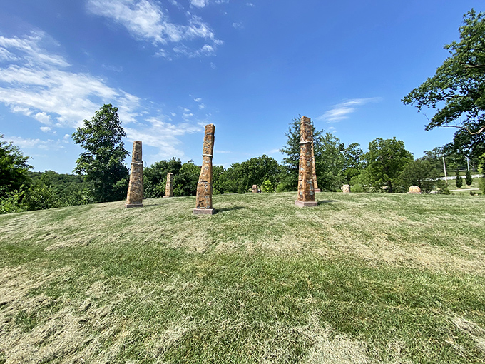 These mysterious stone pillars stand like ancient sentinels, prompting visitors to ask, "Is this Missouri's mini Stonehenge?"