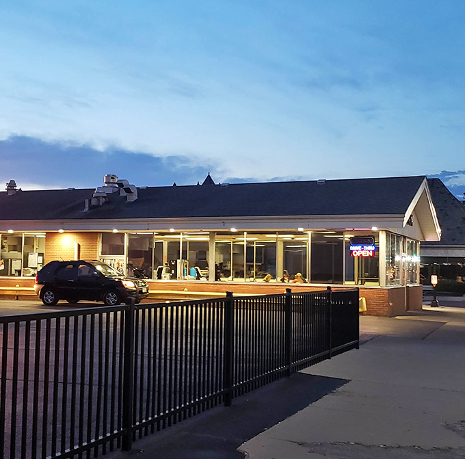 As twilight falls, Wilson's glows like a beacon of hope for the hungry. Dinner salvation in a roadside package.