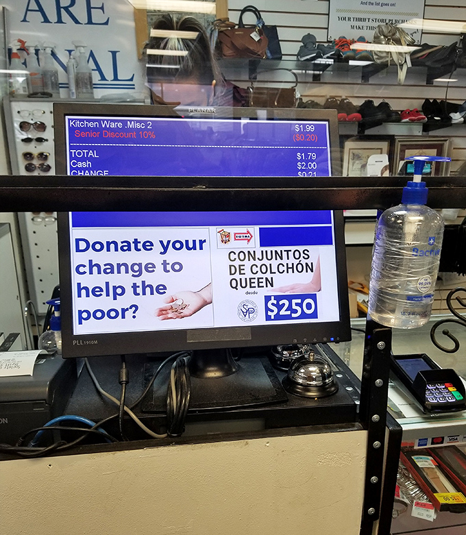 Every purchase makes a difference. The checkout counter reminds shoppers that their bargain hunting helps support community programs.
