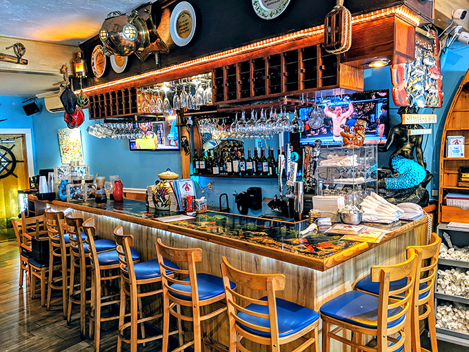 The bar where locals gather to share fish tales that are actually true for once.