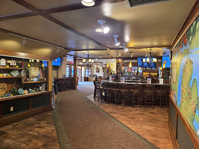 The bar area offers a more casual vibe, where you can sample German brews while contemplating why we don't all wear suspenders anymore.