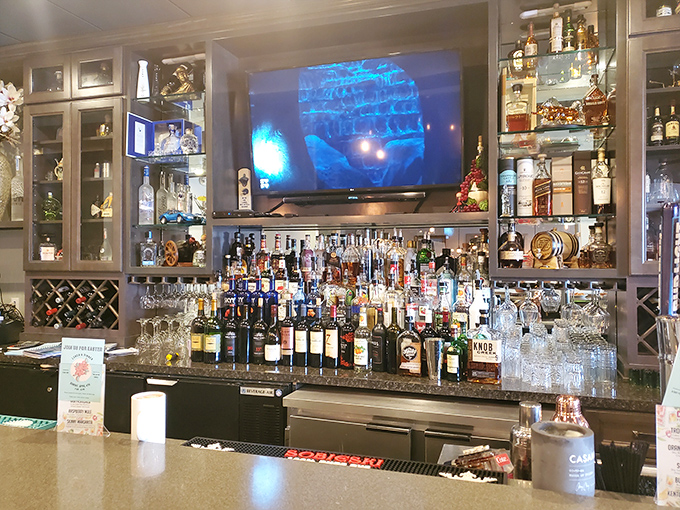 The fully-stocked bar isn't just impressive&mdash;it's a liquid library where every bottle tells a story waiting to be poured.