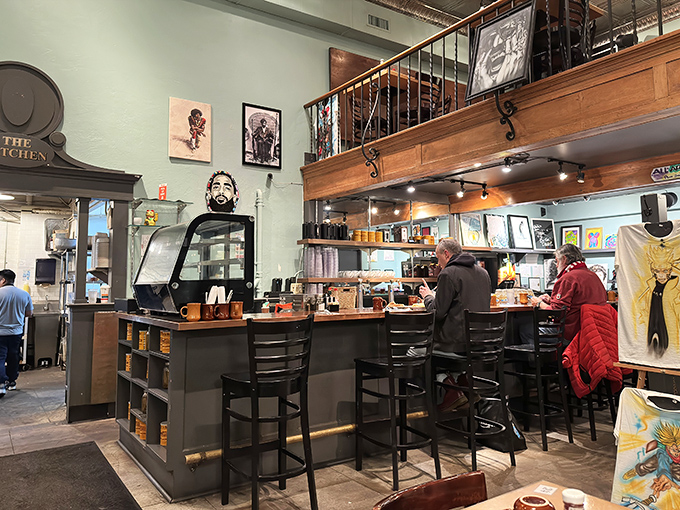 The loft seating area offers elevated views of breakfast magic happening below, literally and figuratively speaking here.