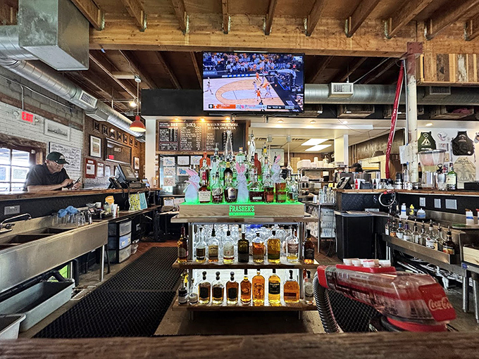 The bar area &ndash; where bourbon meets barbecue in a marriage so perfect it should have its own reality show.