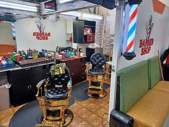 Old-school cool meets modern grooming at this barber shop where those gold chairs have probably heard more local gossip than a hairdresser in Beverly Hills.
