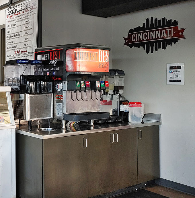 The beverage station stands ready &ndash; because tackling serious barbecue requires proper hydration strategy and perhaps a little liquid courage.