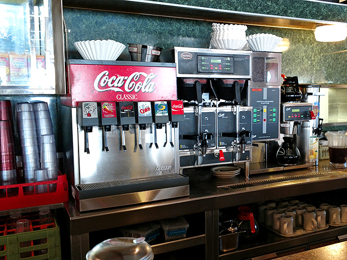 The soda fountain station &ndash; where free refills and ice that perfectly fills the glass remind you some pleasures remain delightfully unchanged. 