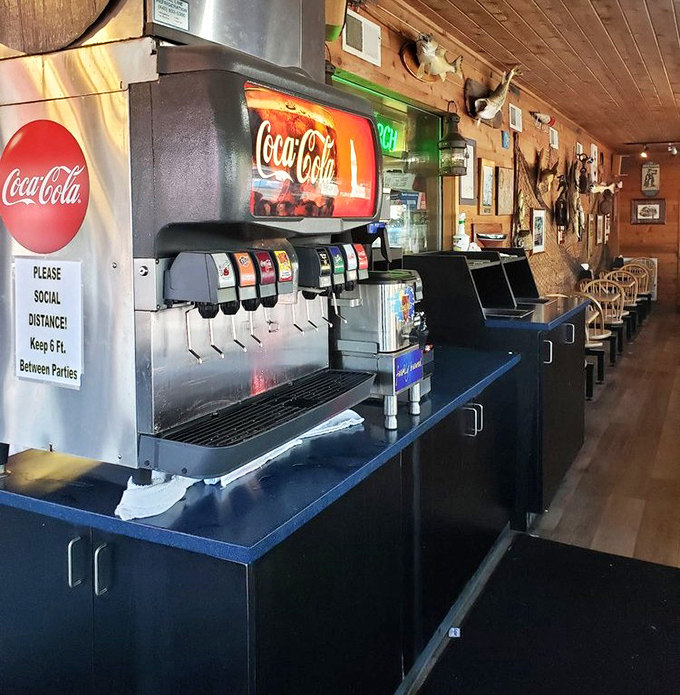 The soda station &ndash; where free refills flow as freely as the stories being shared at nearby tables.