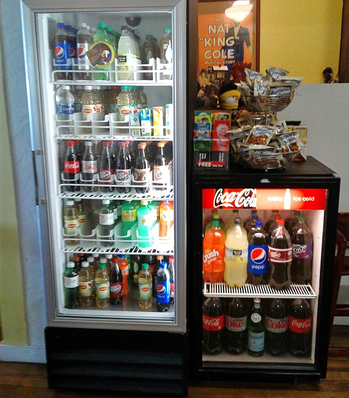 The beverage coolers stand ready, because fighting the good fight against spicy chicken requires proper hydration backup.