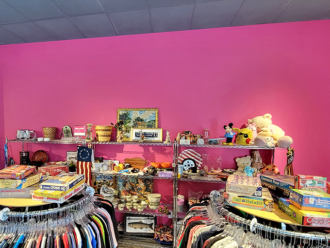 Childhood nostalgia meets adult decor in this playful corner where board games and collectibles await their next adventure.