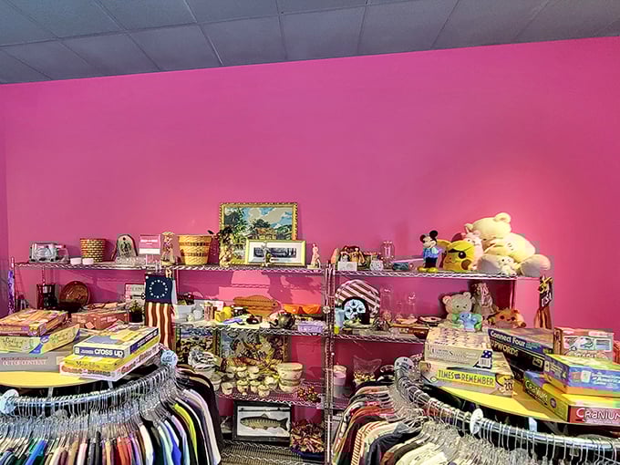 Childhood nostalgia meets adult decor in this playful corner where board games and collectibles await their next adventure.