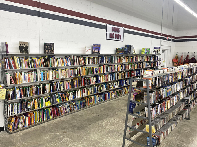 Literary treasures and cinematic gems line the shelves like an analog Netflix. Yesterday's bestsellers at prices that make Amazon weep.