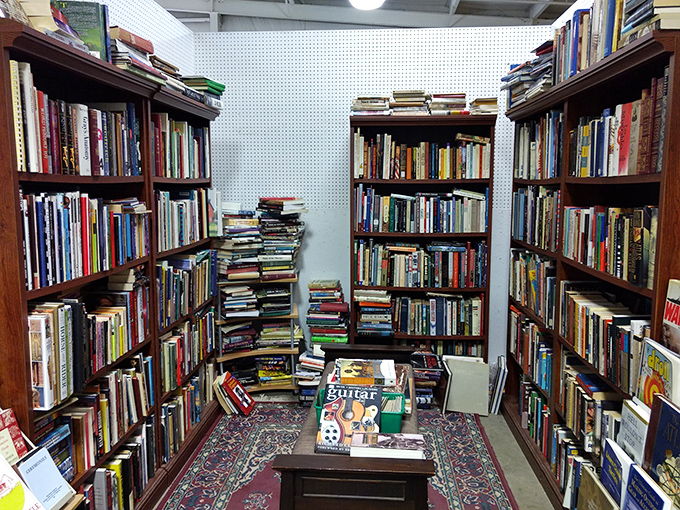 A bibliophile's dream hideaway where forgotten bestsellers and dog-eared classics wait for their next reader. Smell that wonderful book aroma!