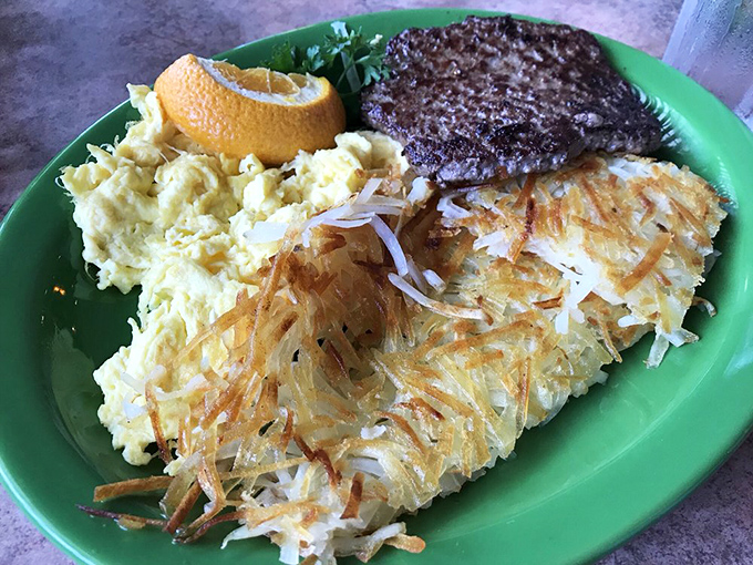 A breakfast platter that says "today's gonna be great" &ndash; hash browns with the perfect crisp-to-fluffy ratio and eggs that know exactly what they're doing.