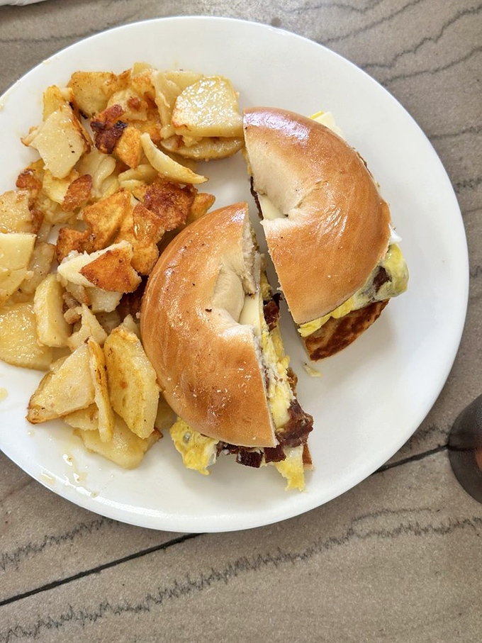 The breakfast sandwich on a bagel: portable perfection that makes you question why anyone would ever skip the most important meal of the day.