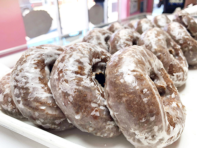 These cake donuts stand at attention like delicious little soldiers. Their cinnamon-sugar uniforms hide the tender crumb beneath.