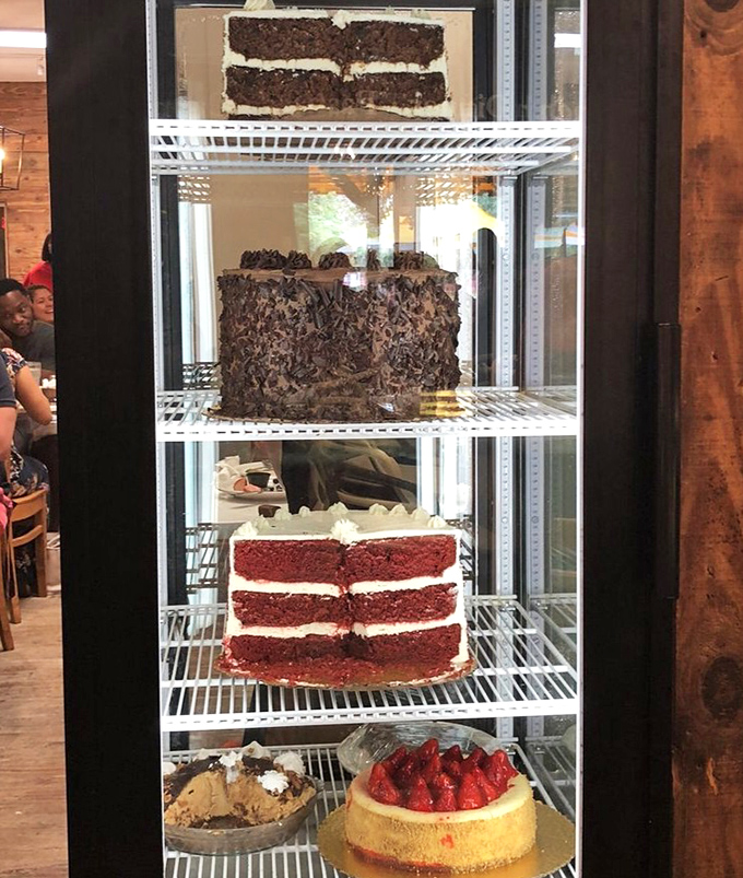 A dessert case that should come with a warning label: "May cause spontaneous happiness and the immediate abandonment of diet plans."