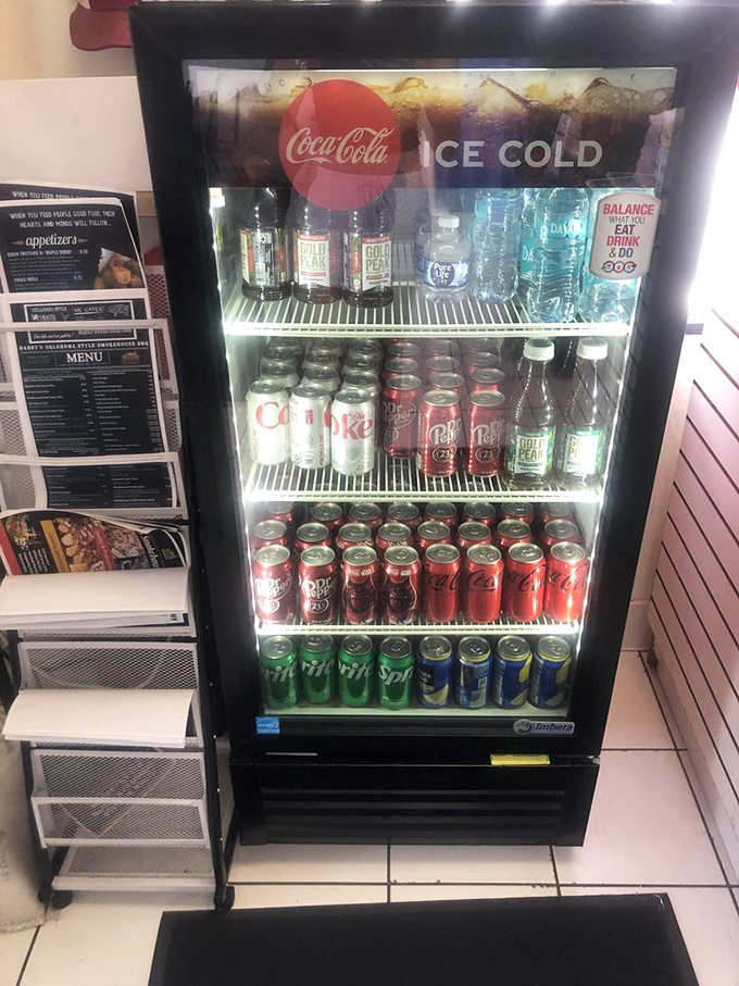 The drink cooler stands ready, like a first responder for spice emergencies. Those Dr Peppers know exactly what they're doing here.