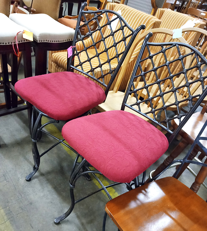 These lattice-backed chairs with their ruby cushions are just begging to host your next dinner party conversation.