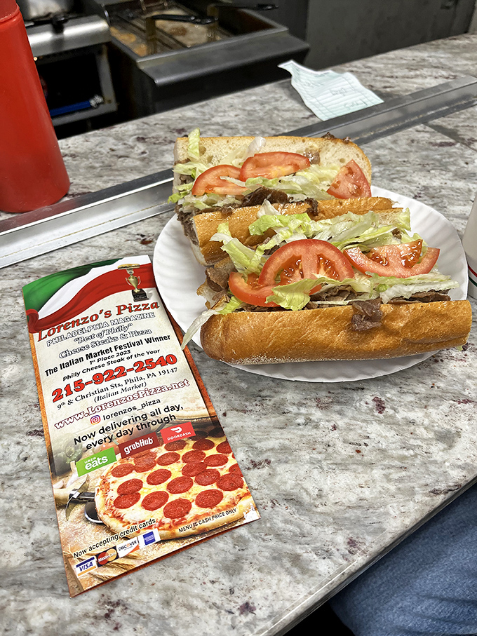 The cheesesteak hoagie—where lettuce and tomato crashed the meat and cheese party and everyone decided to get along famously.