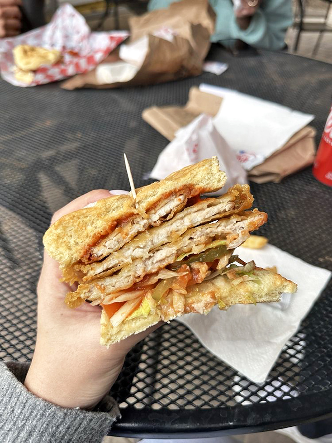 Layer upon layer of flavor in this cross-section view. Like geological strata, but delicious and without the million-year wait.