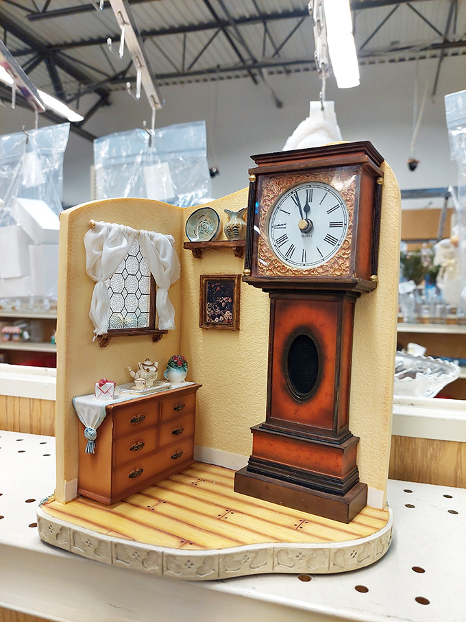 This miniature grandfather clock scene isn't just decor&mdash;it's a tiny time portal to a simpler era when people wound clocks instead of charging them. 