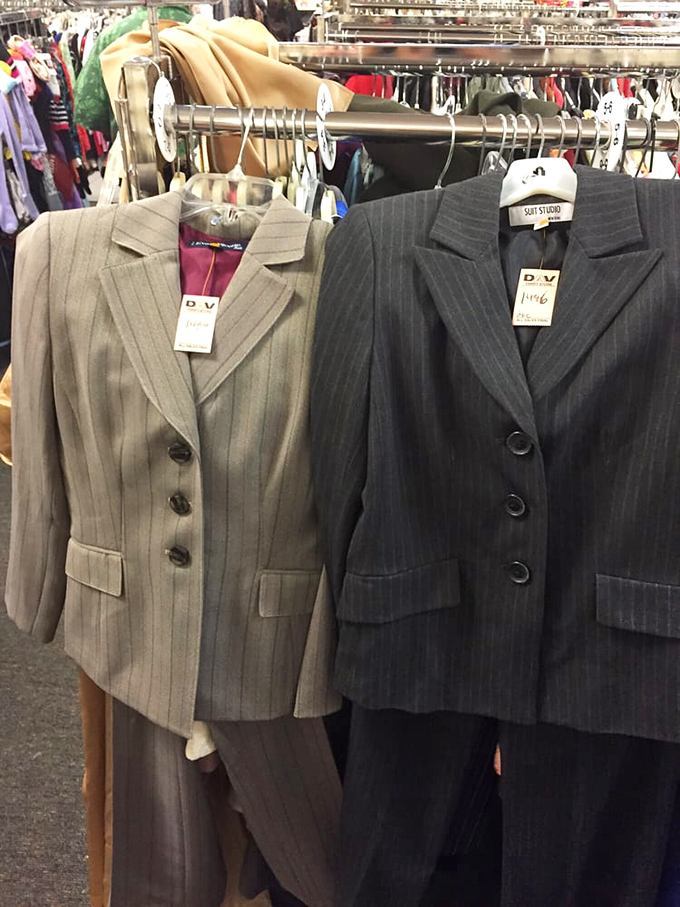 Professional attire at fraction prices—these suits aren't just clothing; they're confidence boosters hanging by the dozen.