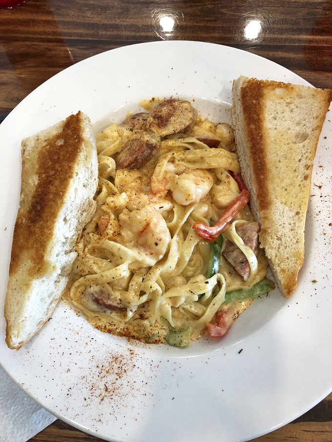 Pasta that doesn't care it's at a seafood shack &ndash; loaded with shrimp and sausage, it's the unexpected star that makes indecisive diners breathe a sigh of relief.