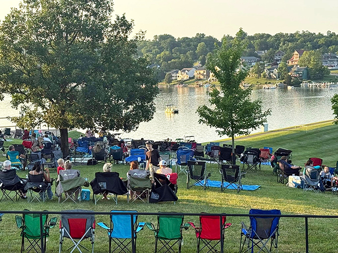 Lakeside gatherings where lawn chairs become thrones and everyone gets front-row seats to nature's evening show.