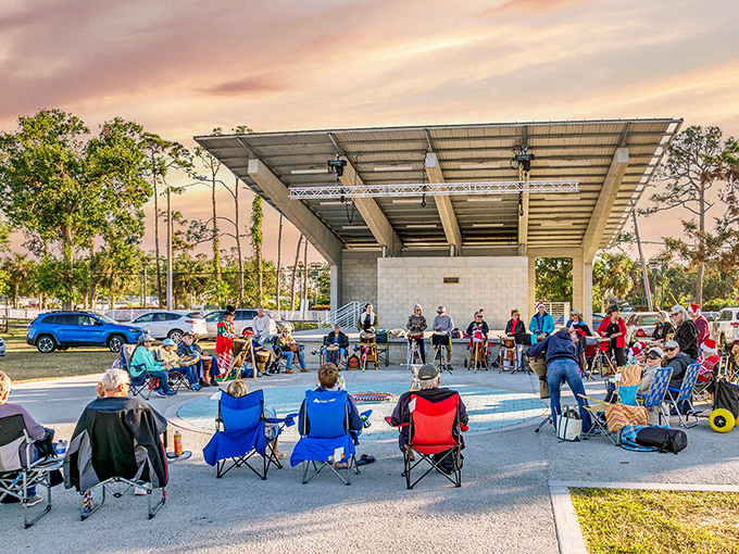 Sunset jam sessions where musicians of a certain vintage prove that retirement doesn't mean retiring your passion – just your alarm clock.