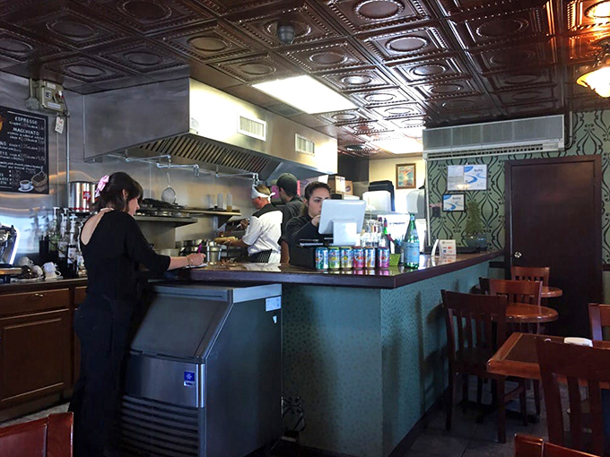 Where the magic happens: the open kitchen where flames dance and pasta flies through the air with the greatest of ease.