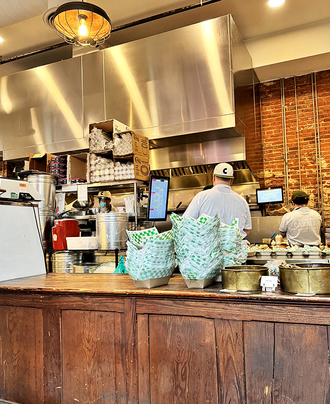 The counter where dreams come true. That wooden paneling and checkered floor say "we're serious about meat, but not serious about much else."