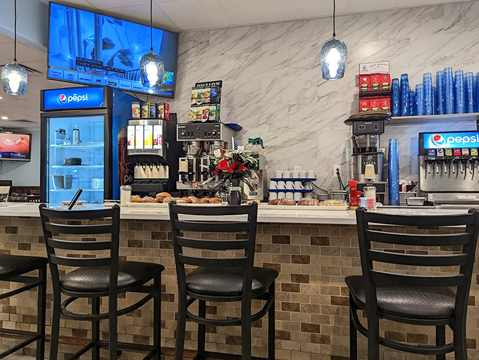 The counter and drink station &ndash; command central for caffeine distribution and the perfect vantage point for watching diner magic unfold.
