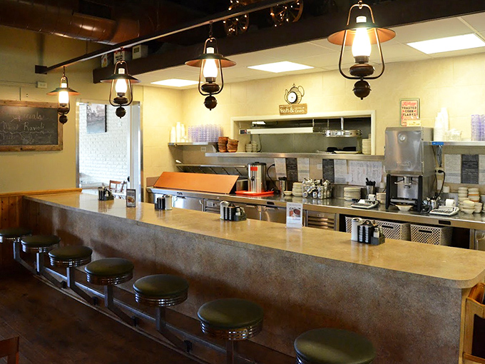 The counter where breakfast dreams come true, one plate at a time. Pull up a stool and watch the morning ballet of spatulas and skillets.