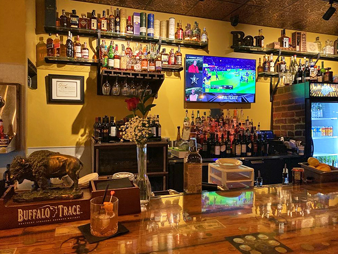 The bar area &ndash; where Buffalo Trace meets flat screens in a space that invites you to linger over a perfectly crafted Old Fashioned while the game plays on.