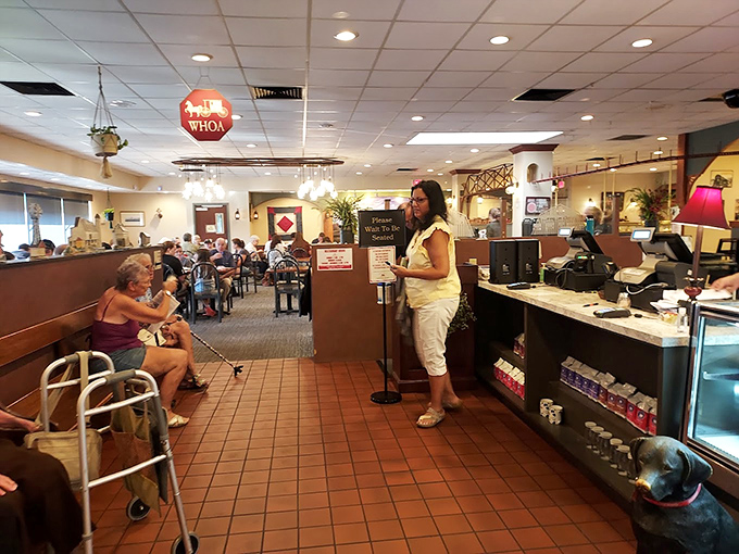 The welcoming entrance where hungry patrons queue up with the gleam of anticipation in their eyes. Some clutching walkers, all clutching appetites.