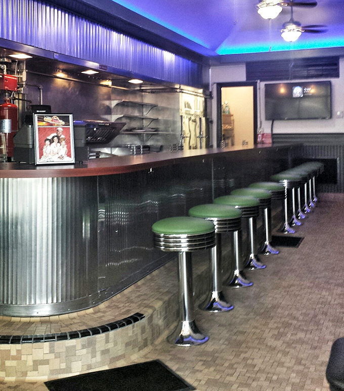 Classic counter seating with green vinyl stools&mdash;where solo diners never feel alone and the best diner tips are exchanged between strangers becoming friends.