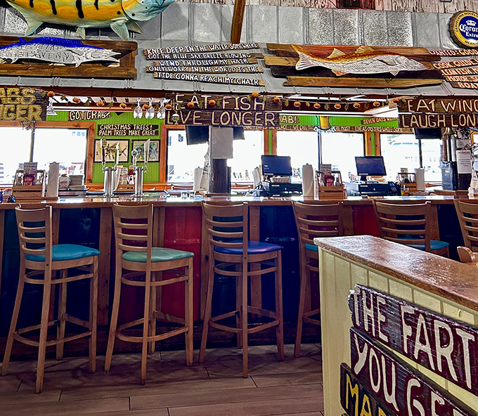 The bar area where "Eat Fish, Live Longer" isn't just a cute saying&mdash;it's practically a scientific fact when the catch is this fresh and the company this good.