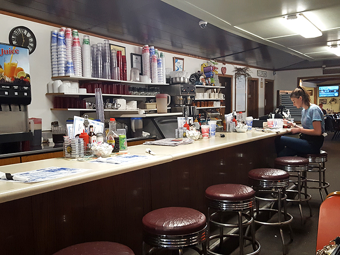 The classic diner counter where stories are shared, friendships are forged, and pie decisions are carefully contemplated.